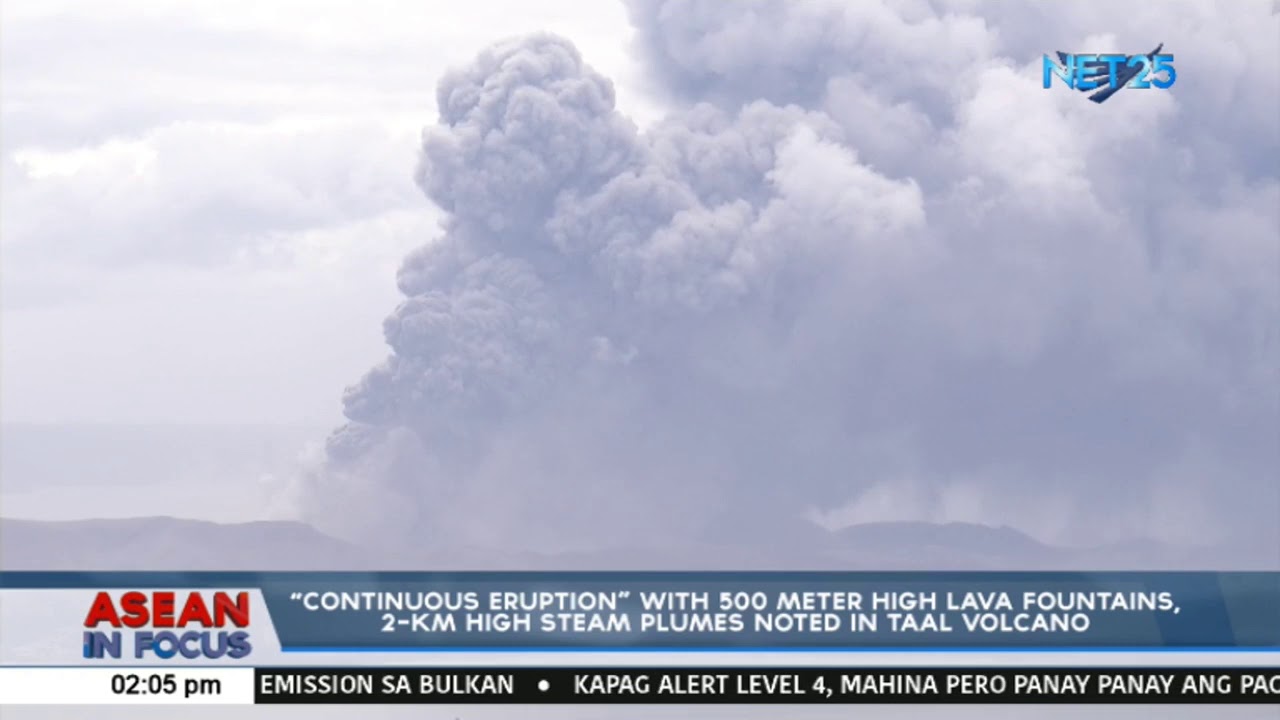 Continuous eruption with 500-m high lava fountains, 2 km high steam ...