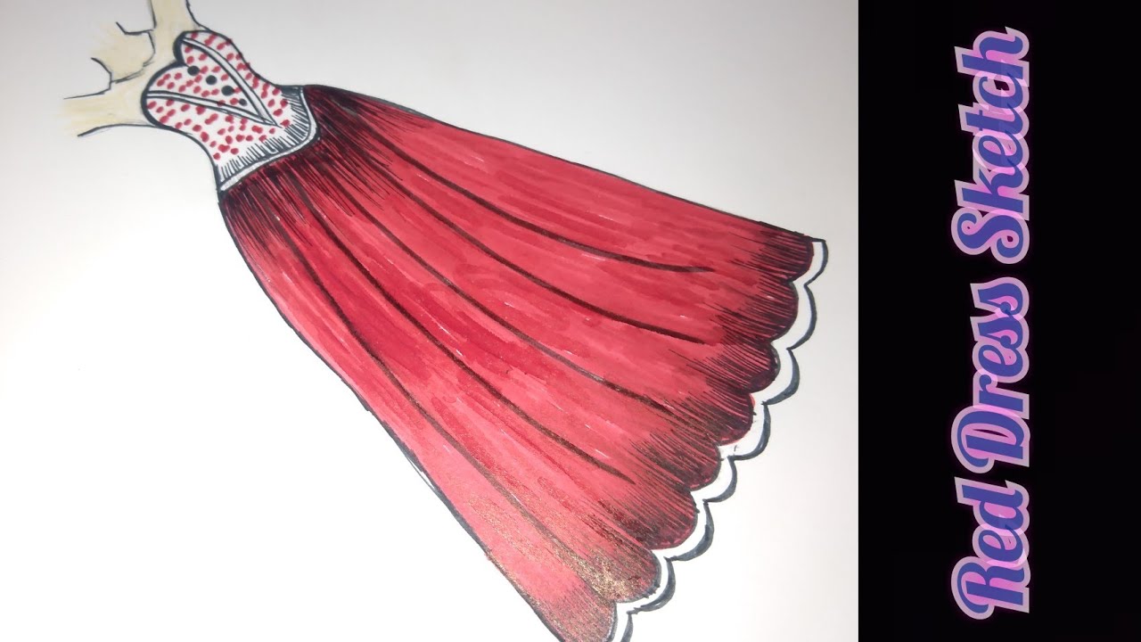 Drawing a Beautiful Red Dress || Easy Drawing Sketch - YouTube
