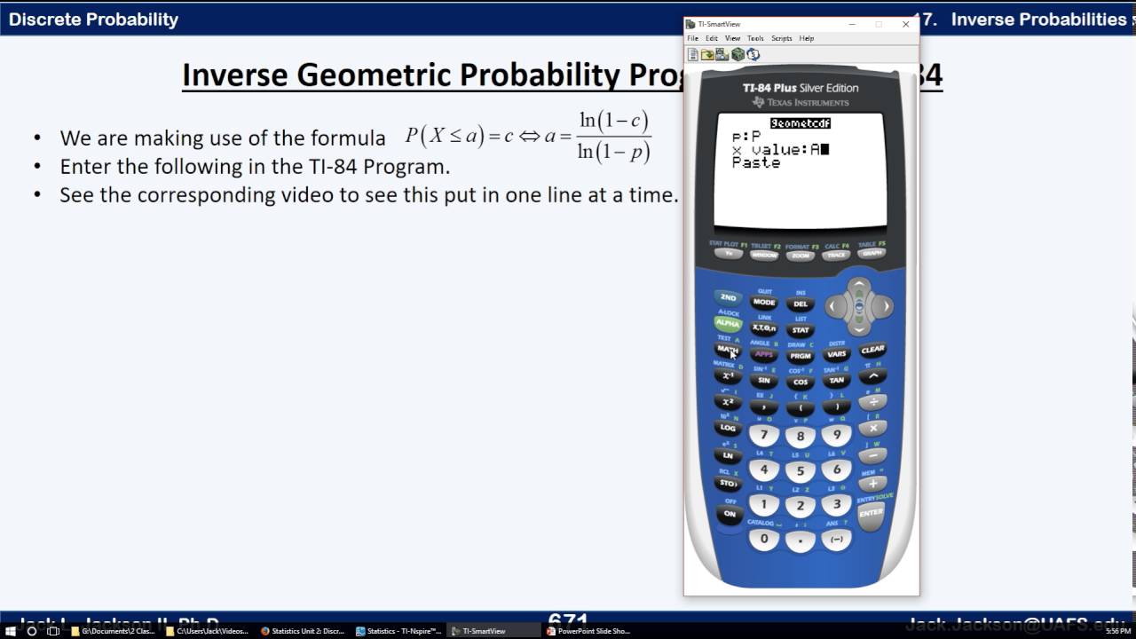 Statistics 2.17.2.3 Inverse Geometric Probability TI-84 Program - YouTube