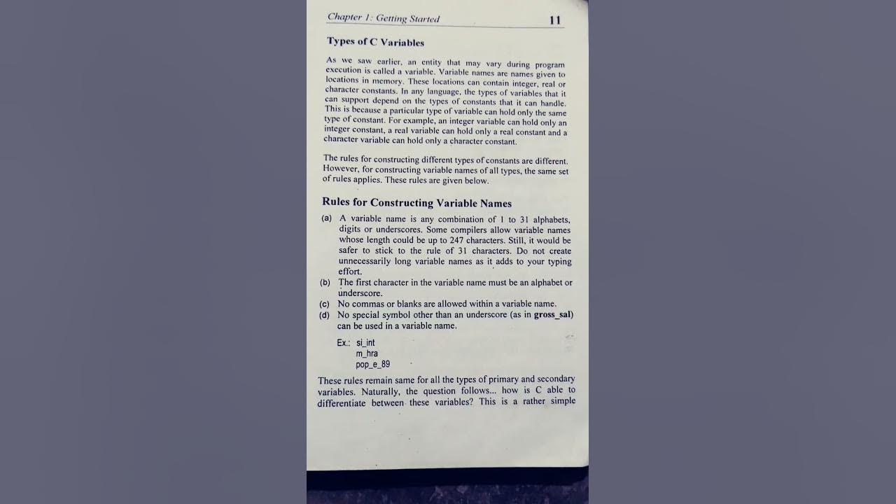 TYPES OF C Variables Rules for Constructing Variable Names - YouTube