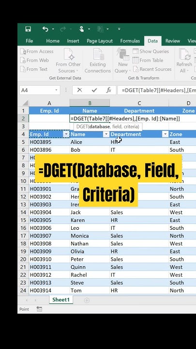 🎯 "Want to extract a single value from a database in Excel? Meet the DGET function!" #excel ...