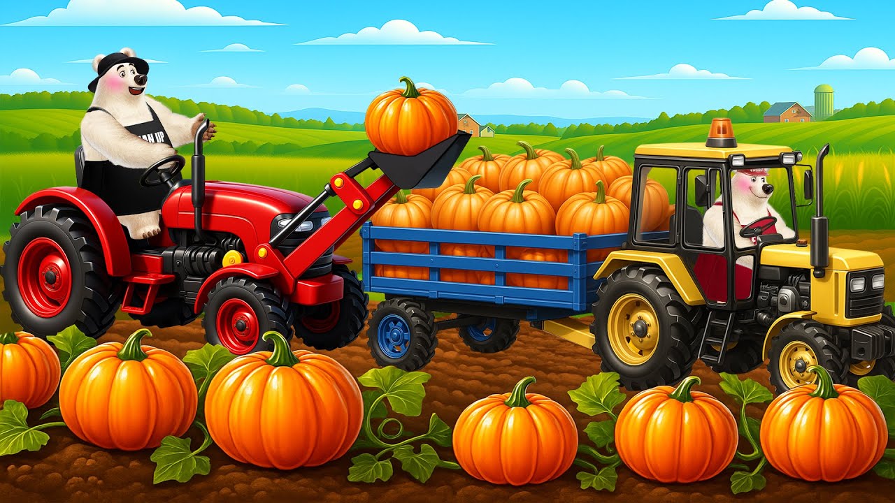Tractor and farm - Grow and harvest Pumpkins with Excavator 🎃 | Clean ...