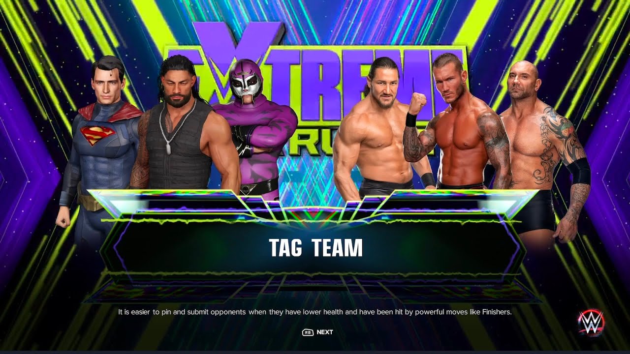 Roman Reigns Rey Mysterio Jr & Superman VS Batista Randy Orton & Madcap ...