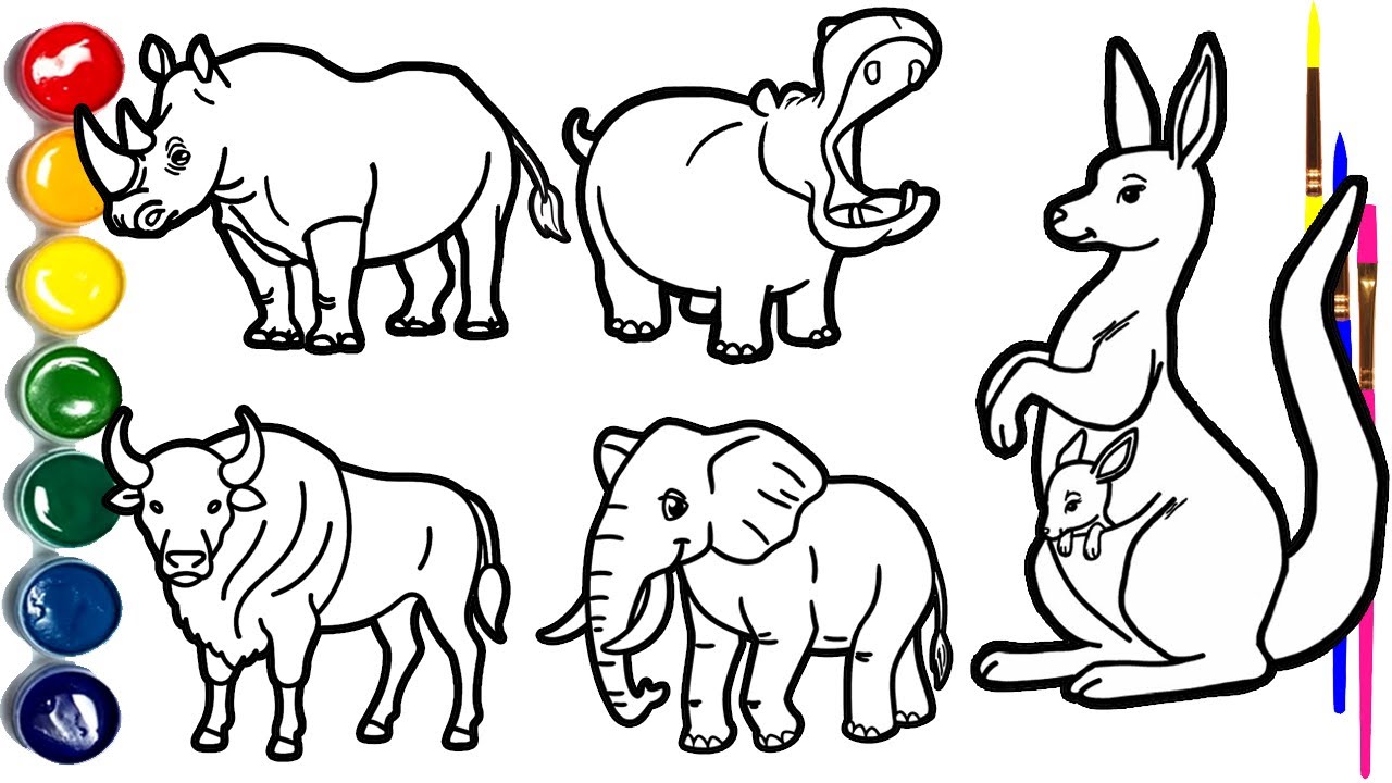 HOW TO DRAW 5 WILD ANIMALS IN MINUTES🐘🐂🦘! Children Draw Animals - YouTube