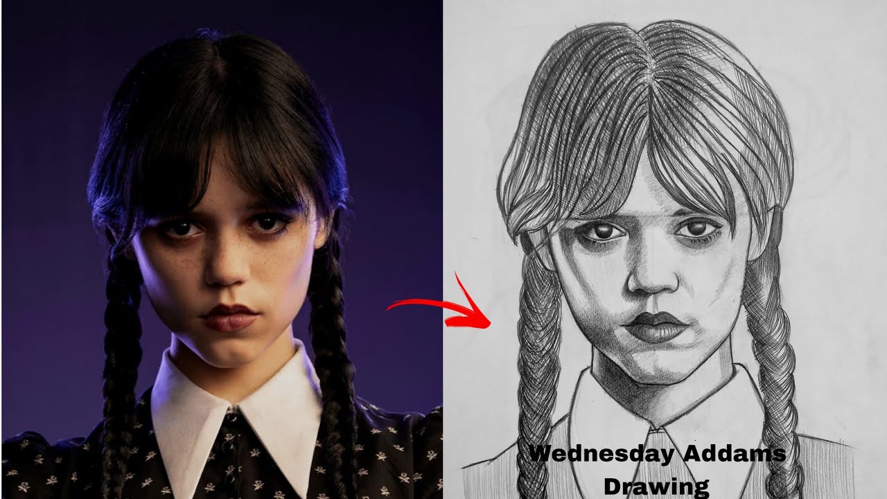 How to draw Wednesday Addams Step By Step Drawing Easy - YouTube