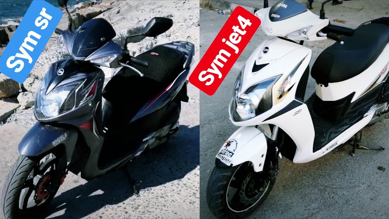 مقارنة كاملة بين سكوتر sym sr & sym jet4 - YouTube
