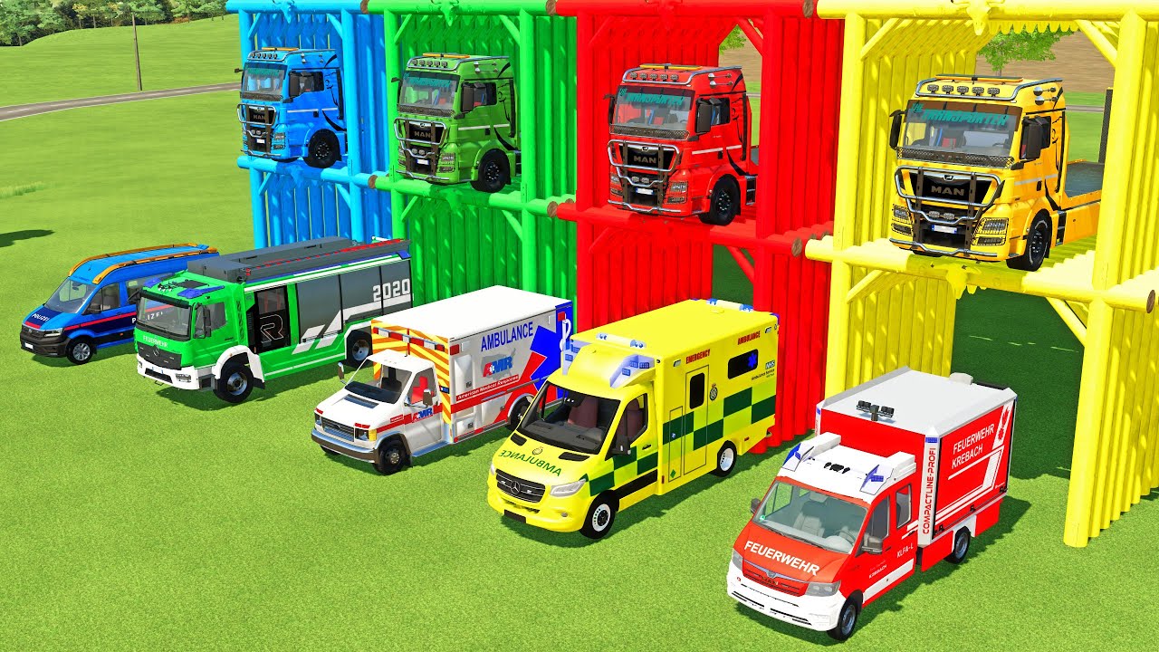 TRANSPORTING POLICE MINI BUS, FIRE DEPARTEMENT, POLICE CARS, AMBULANCE ...