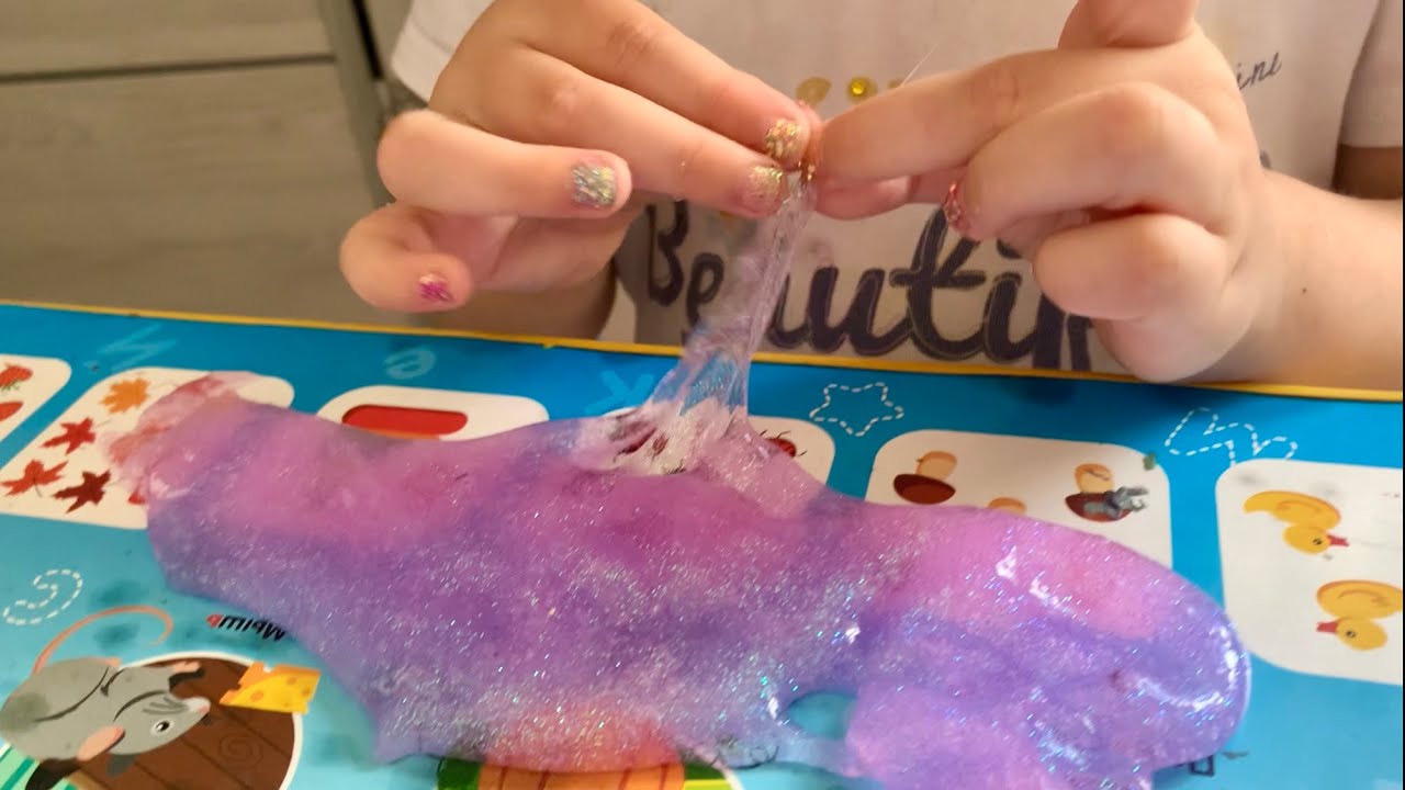Фиолетовый слайм с блестками | Играем в слайм | Playing with slime ...
