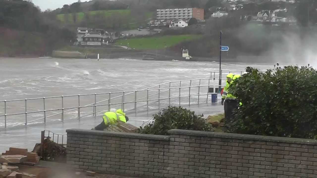 70 mph Gales at Teignmouth Devon, Workman Blown Over ? Feb 2014 - YouTube