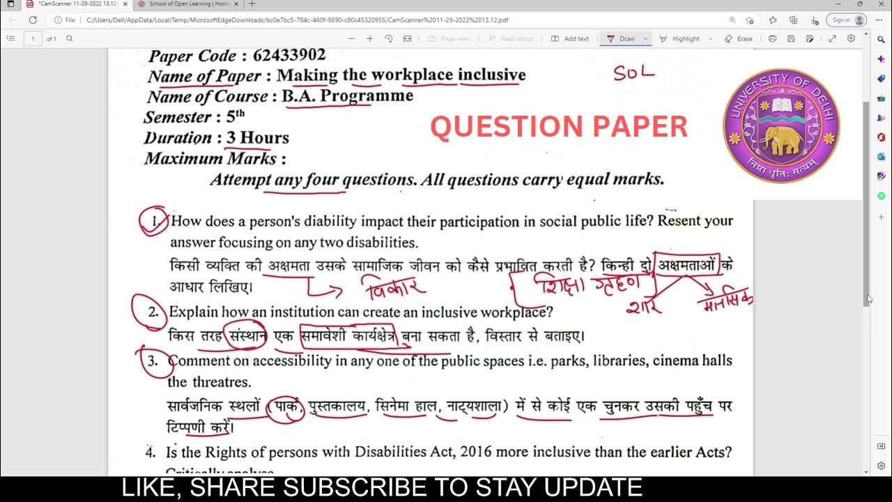 DU-SOL BA PROG 5RD SEM EDUCATION MAKING THE WORKPLACE INCLUSIVE ...