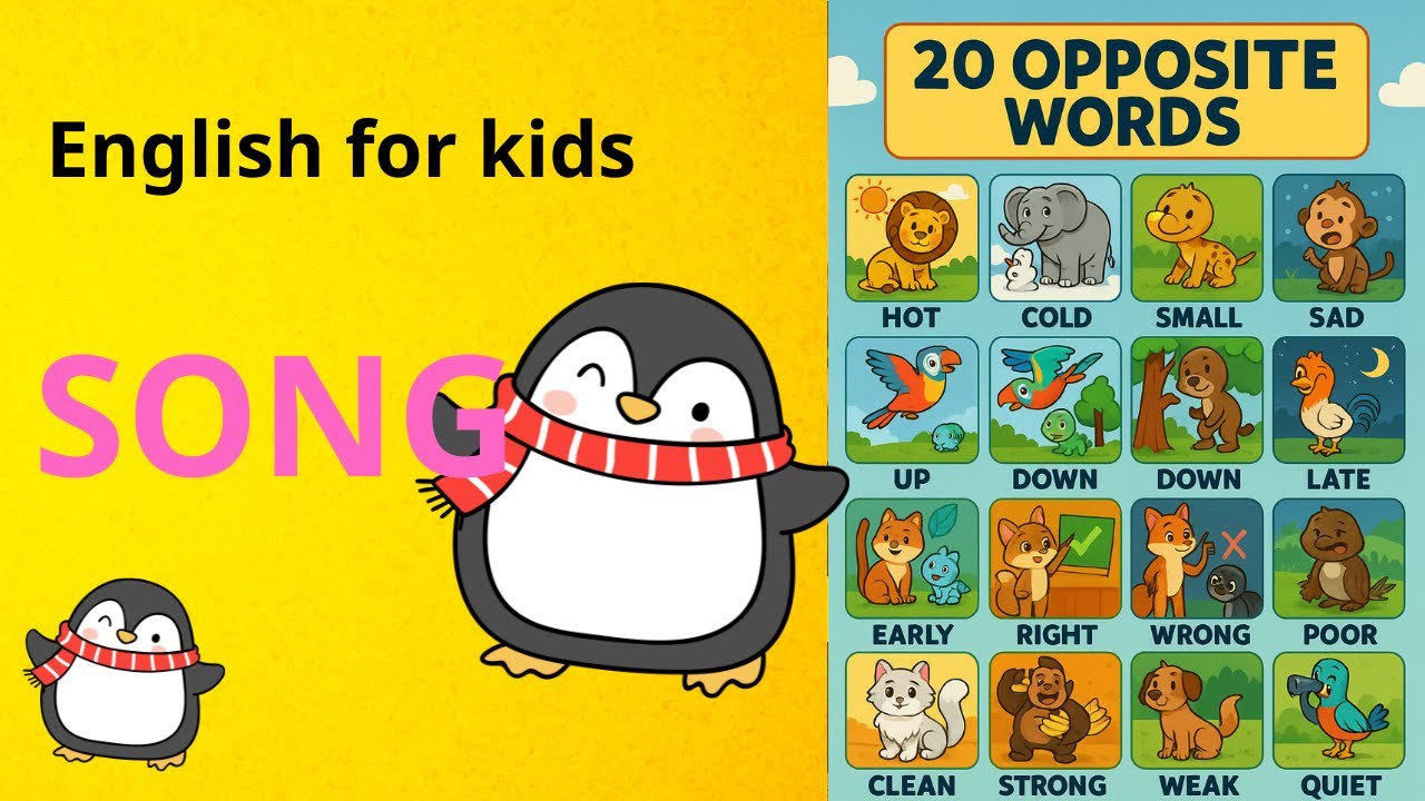 English For Kids | Opposite Words Song | Learn 20 Opposite Words in ...