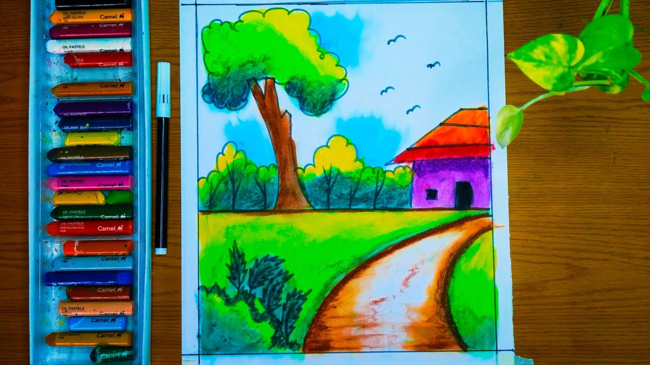 how to draw a simple scenary - YouTube