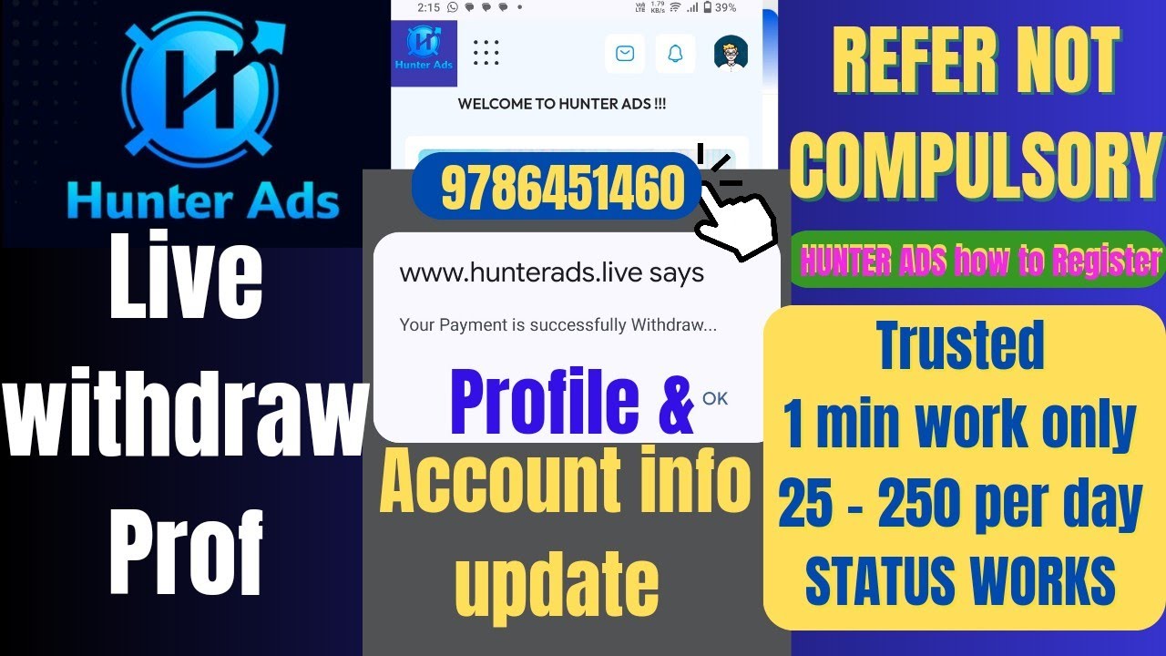 hunter ads live payment proof and account details update - YouTube