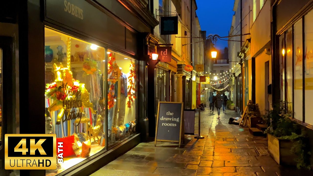 【4K HDR】Bath, England (UK) | After Rain Alleys Nightlife Walking Tour ...