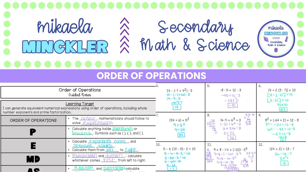 Order of Operations Guided Notes Lesson | 6th Grade Math - YouTube