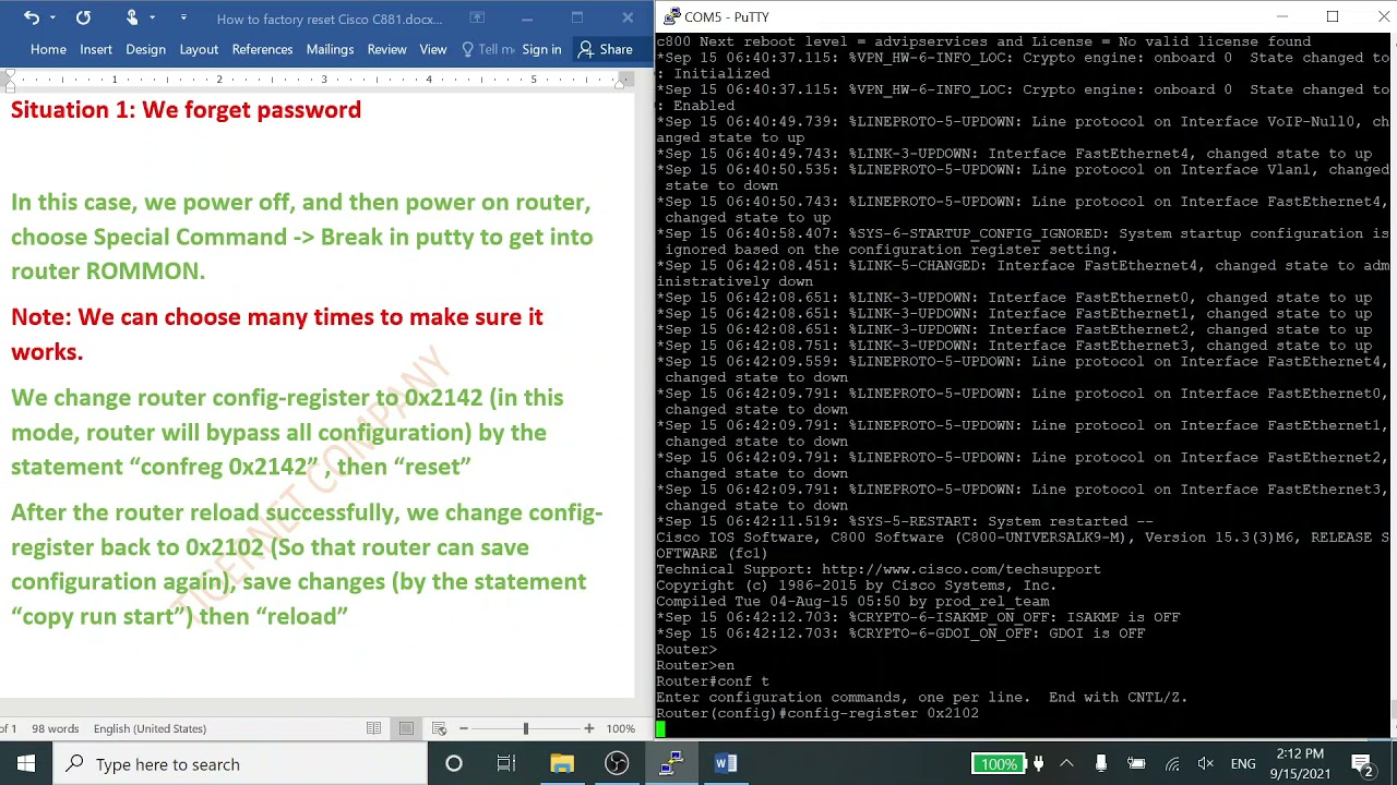 How to factory reset Cisco router 881/C881/881G Series - YouTube