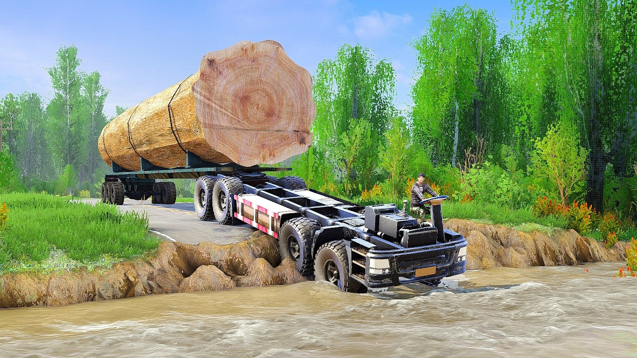 INSANE Logging Truck Transports GIANT Tree Through DEADLY River - YouTube