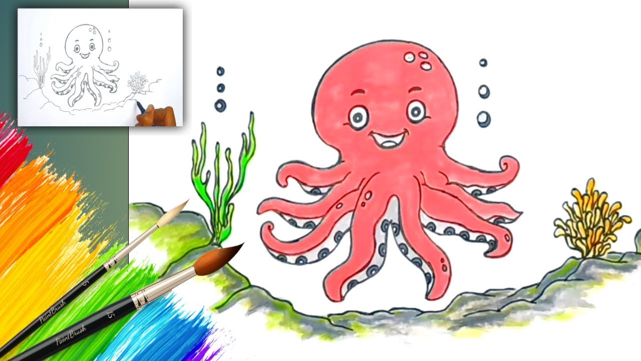 Easy octopus drawing and coloring for kids | how to paint and color ...