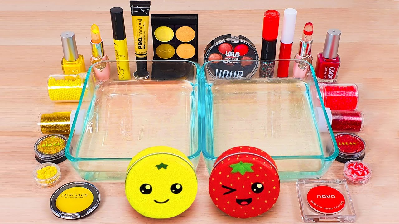 Yellow vs Red - Mixing Makeup Eyeshadow Into Slime Special Series #72 ...