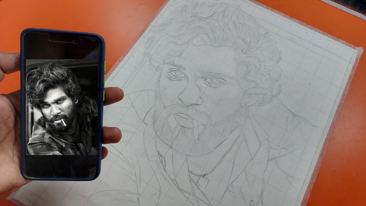 How to draw PUSHPA Allu Arjun Step by Step//full sketch outline ...