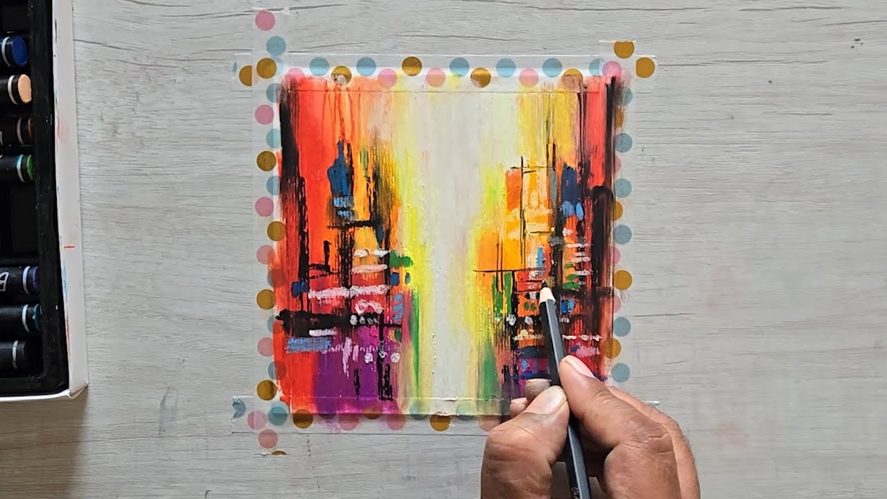 AMAZING! Abstract Cityscape Painting / Easy Painting Technique Using ...