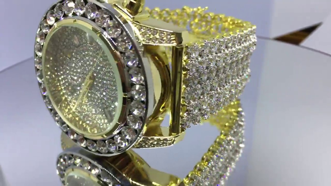 Luxury Iced Out Custom CZ Watch Band with Crystal Accented Watch - YouTube