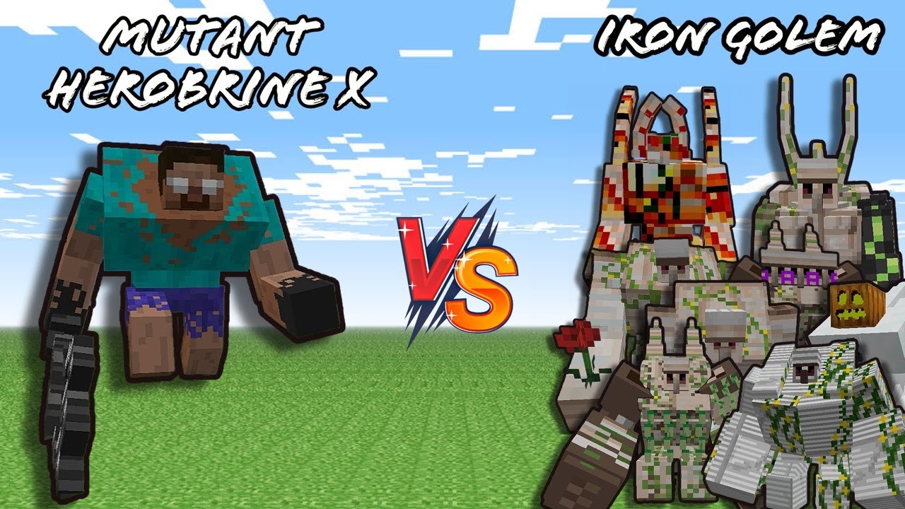 Mutant herobrine x vs iron golem - YouTube