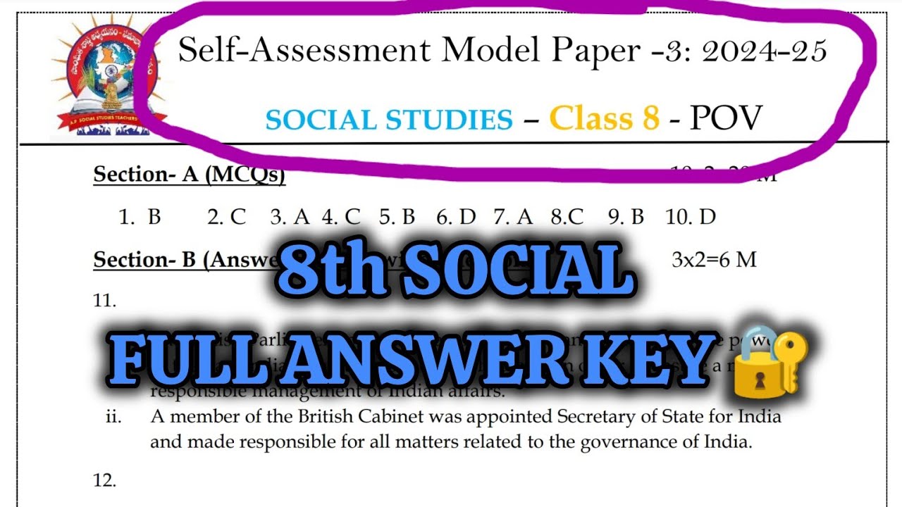 8th 💯Real SOCIAL SELF ASSESSMENT-3 Question Paper Answers 🗝| 💯8th Class ...