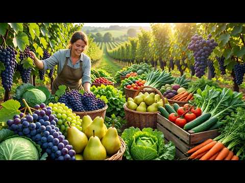 Beautiful Countryside Harvest | Grapes & Pears, Fresh Vegetables