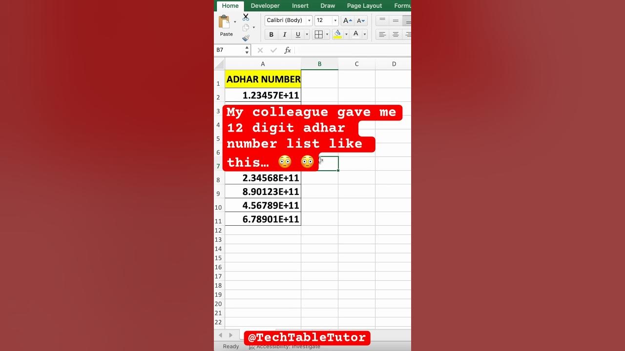 How to write 12 digit aadhar Number in excel. #shorts #excel #exceltutorial - YouTube