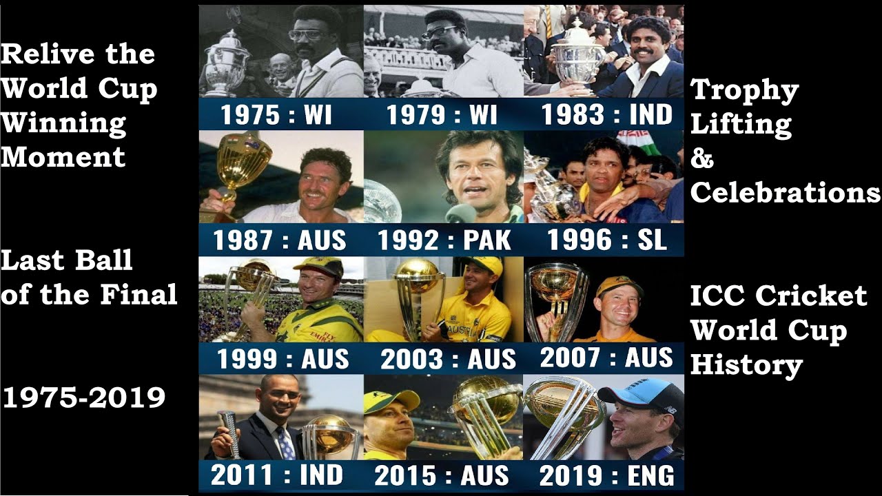 ICC Cricket World Cup Finals Win Moment & Trophy Lifting 1975 - 2019 ...