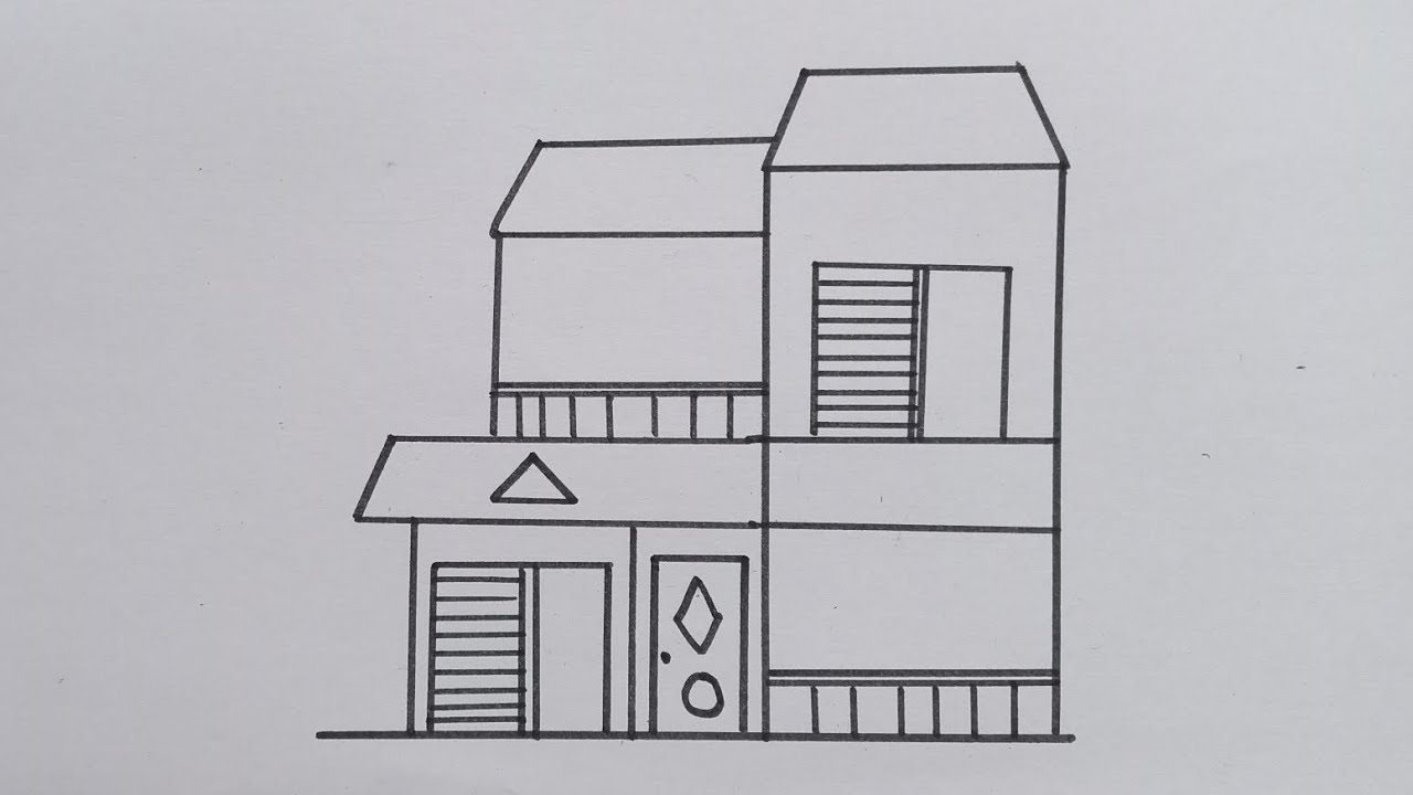 How to draw a house level scenery with sketch // home house drawing for ...