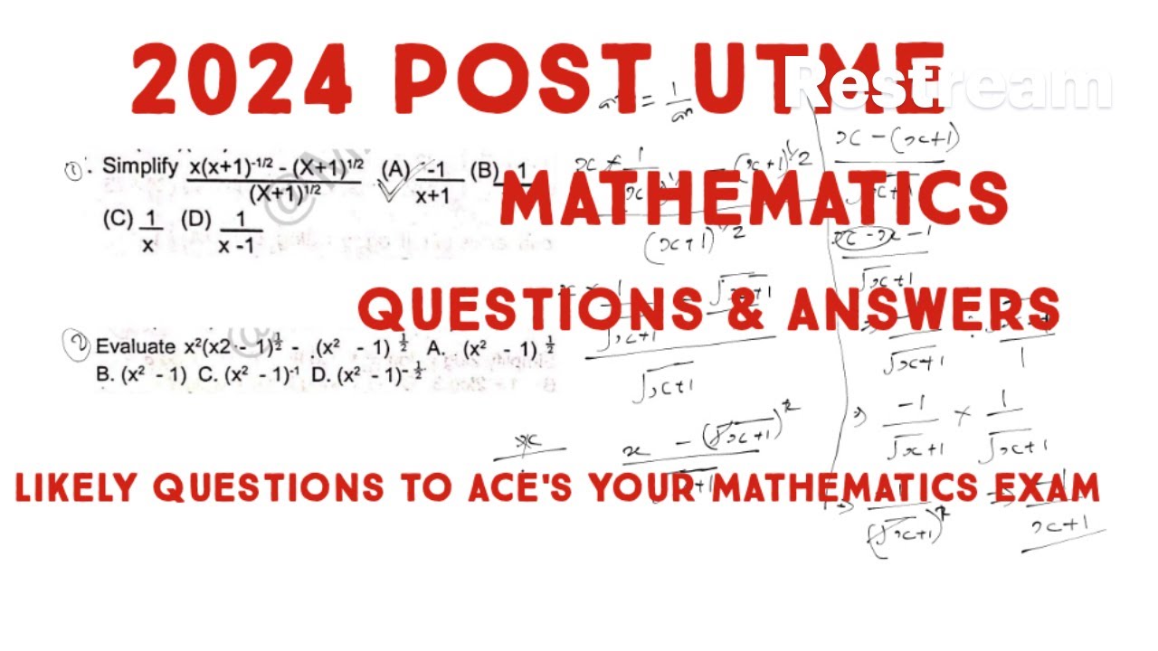 Master's Post UTME Mathematics Questions: Step by step solutions and ...