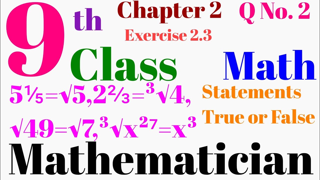 9th Class Math Chapter 2 Exercise 2.3 Question No 2 | Statements True ...