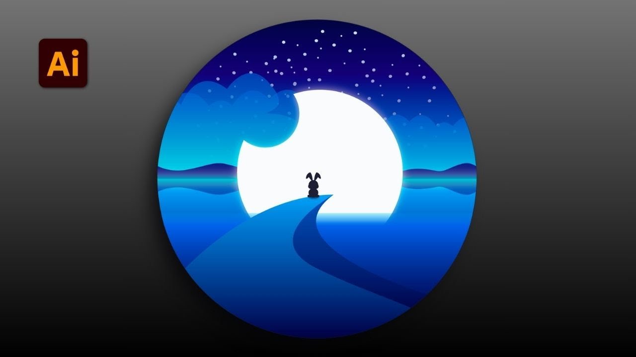 Night sky Vector Moonlight Illustration - illustrator landscape design ...