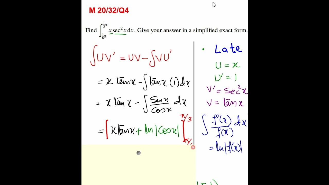 TKMaths A Level Maths P3 Integration by parts M20/32/Q4 - YouTube
