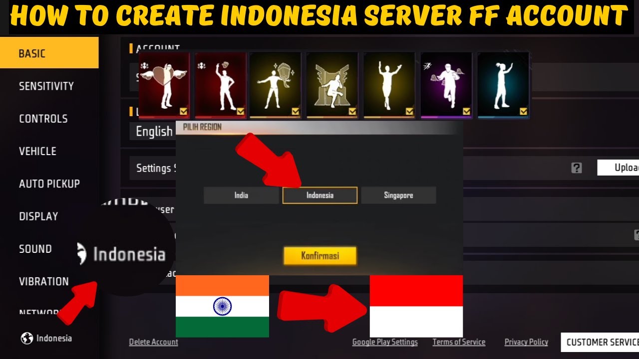 How To Create Indonesia Server Ff Account 🔥 Free Fire Indonesia Server ...