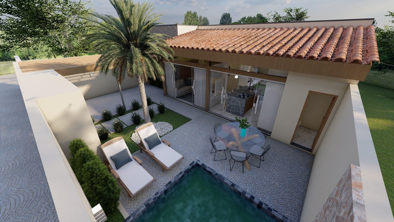 Casa pequena estilo edícula | DOIS QUARTOS | Com piscina - YouTube