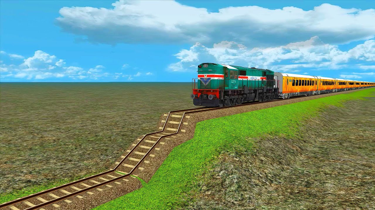 4 COLORFUL TRAINS GO PASS ON RISKY UNFINISHED RAILROAD TRACK #43 ...