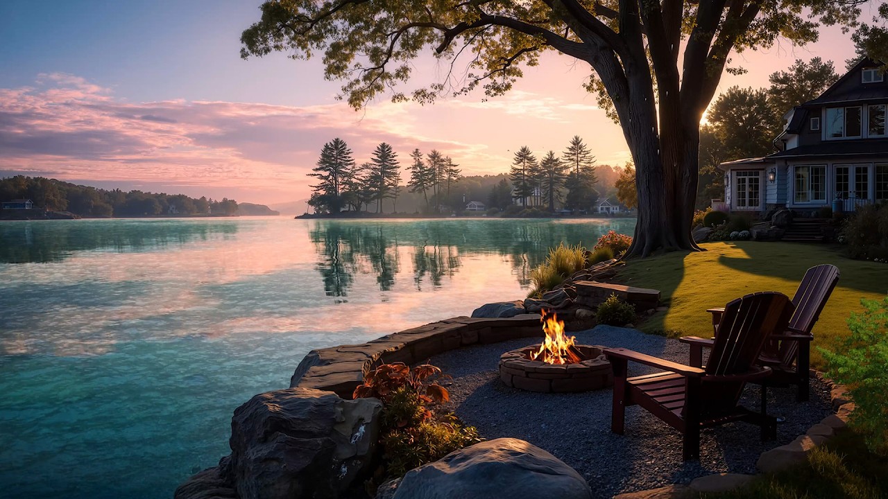 Cozy Fire Pit by a Tropical Lake with Calm Water and Relaxing Natural ...