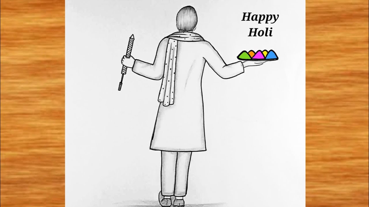 Holi Special Drawing2024|| A boy celebrate Holi -Happy Holi Drawing ...