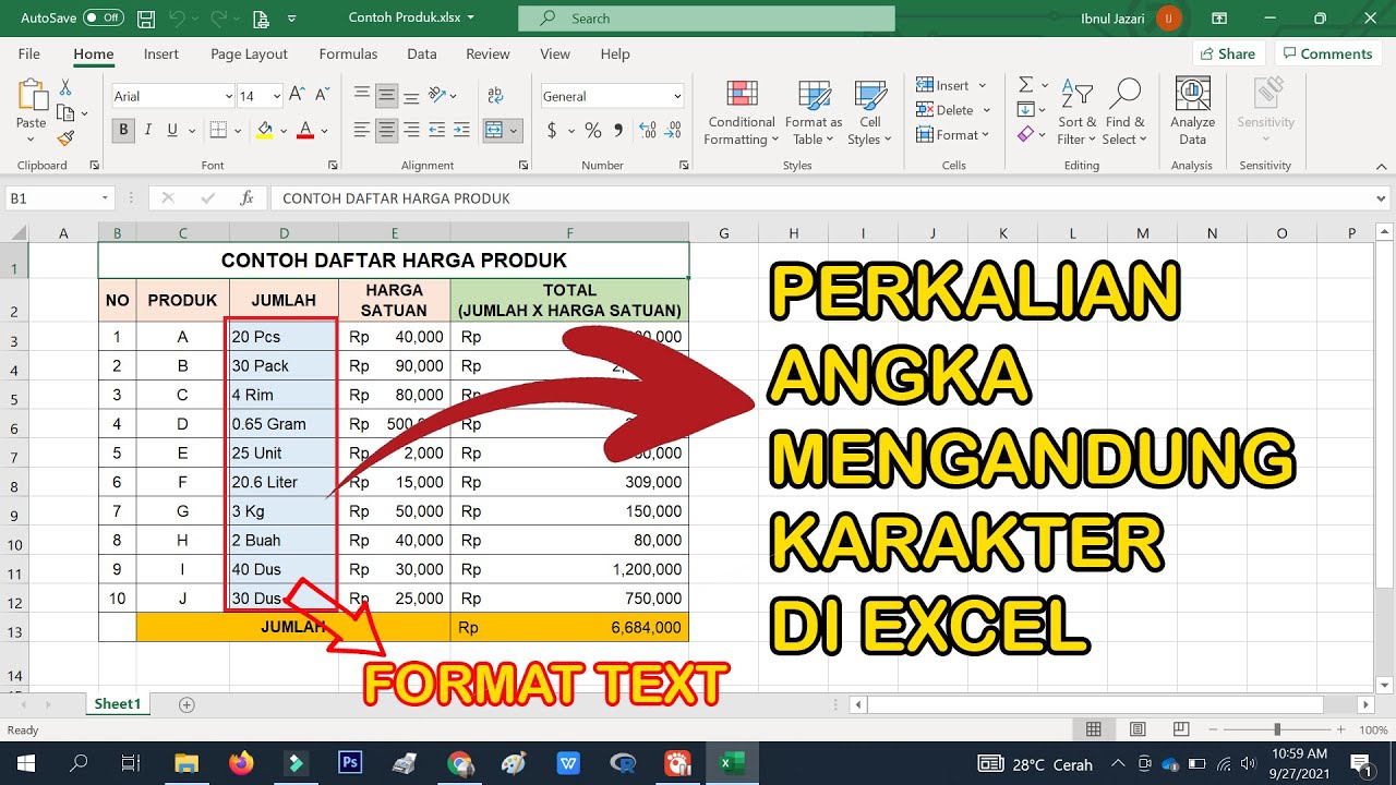 Cara Perkalian Angka yang Mengandung Huruf di Excel | Format Text - YouTube