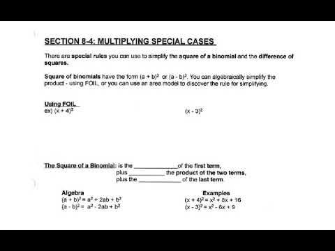 Special cases of Multiplying Binomials - YouTube