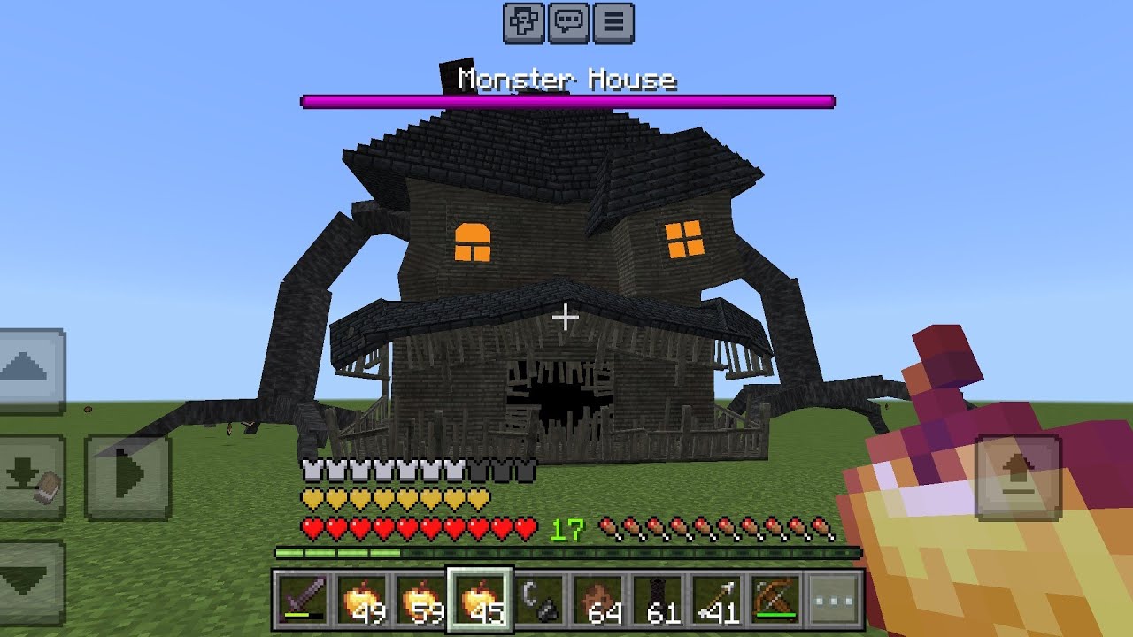 Fighting Monster House MOD in Minecraft PE Part 1 - YouTube