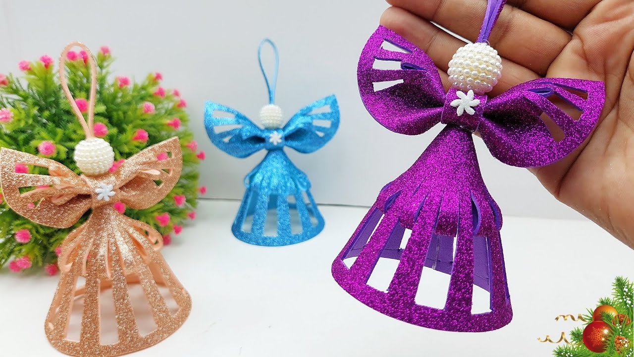 How to Make Christmas Angel With Glitter Foam🎄 DIY Christmas Crafts For ...