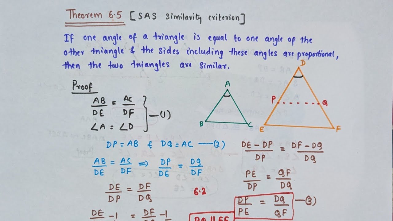 SAS similarity Criterion//Theorem 6.5//Side angle side similarity of ...