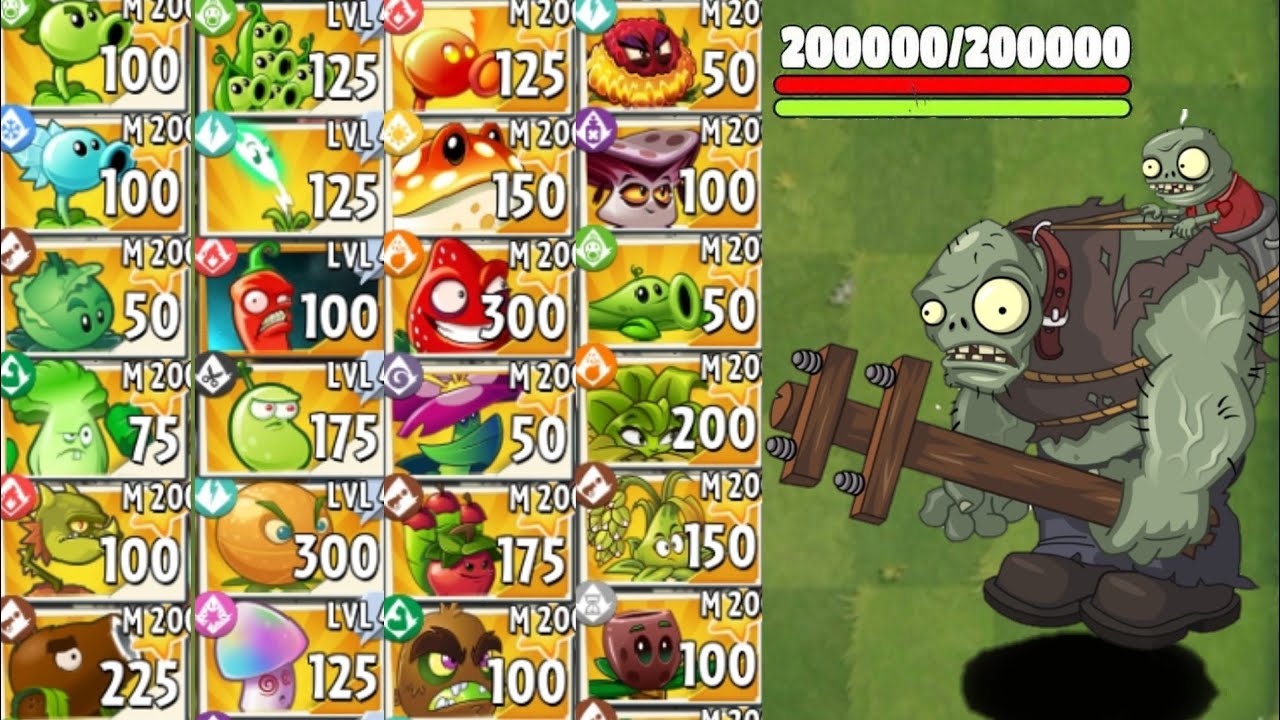 Plants vs Zombies2 50 Gargantuar Zombie vs new random plants 1 level ...