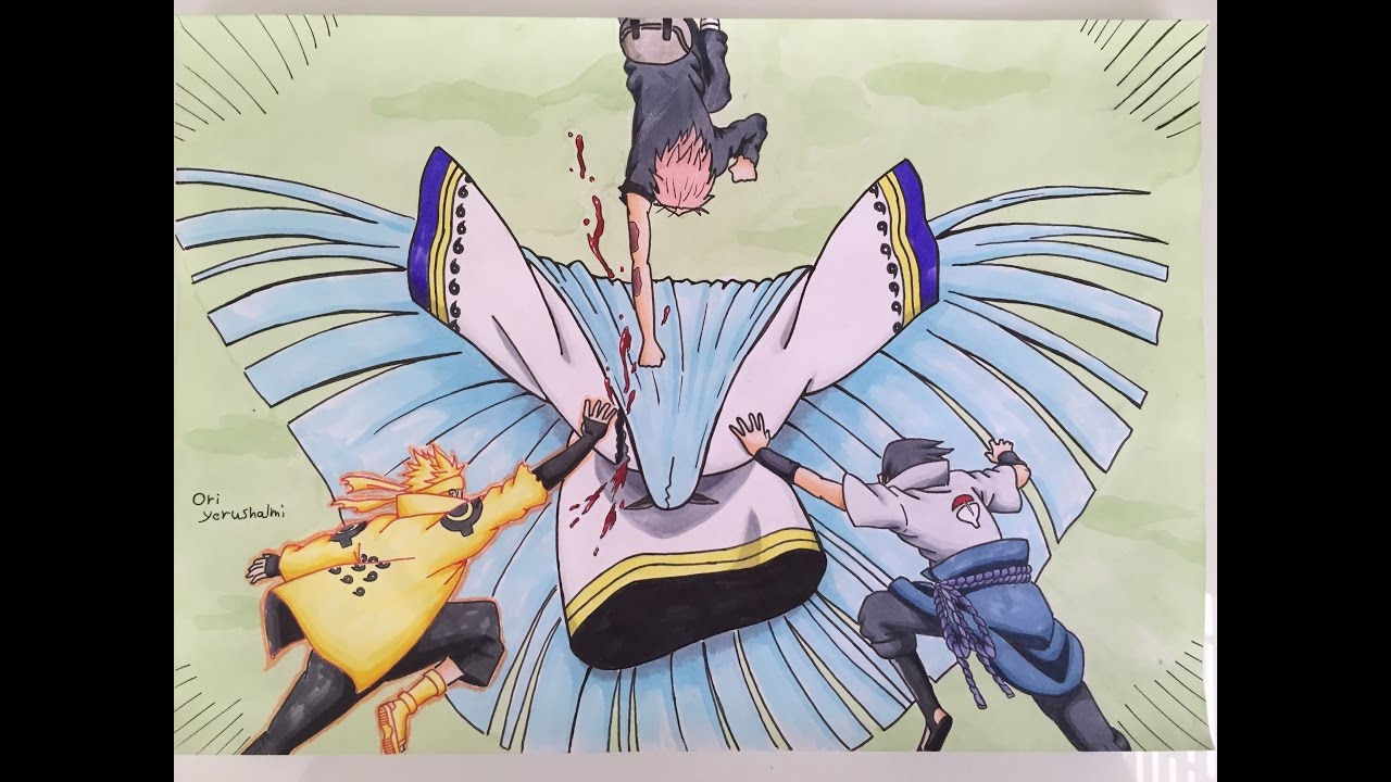 Naruto drawing -Team 7 vs Kaguya - YouTube