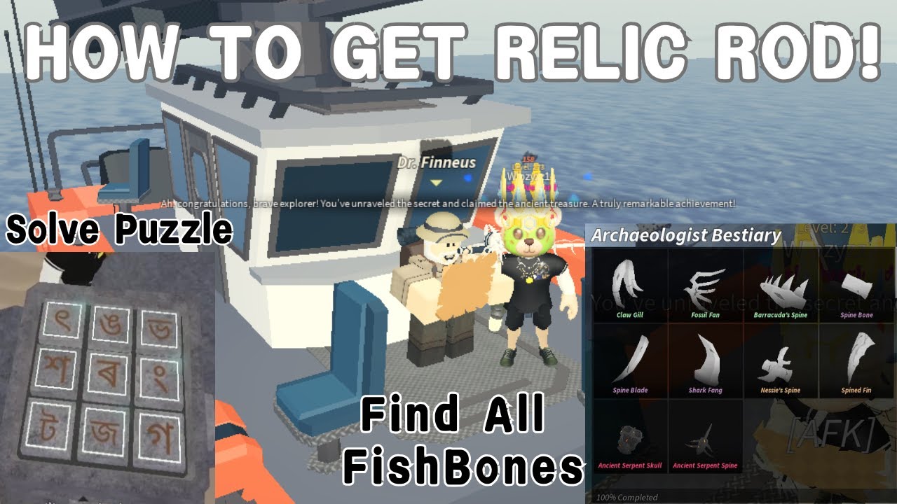 FISCH HOW TO GET RELIC ROD , SOLVE PUZZLE ,AND FIND ALL FISH BONES ...
