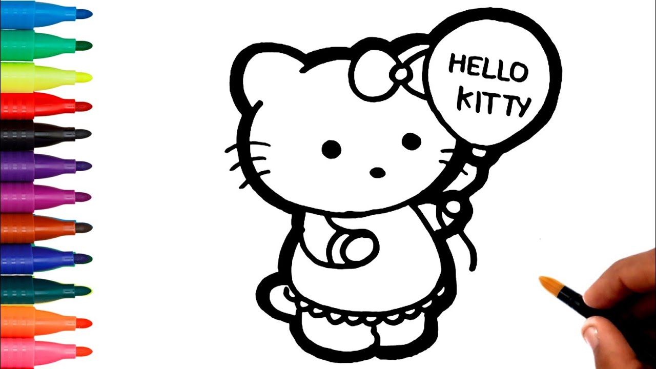 Hello Kitty with Balloon Drawing and Coloring for Kids Toddlers - How ...